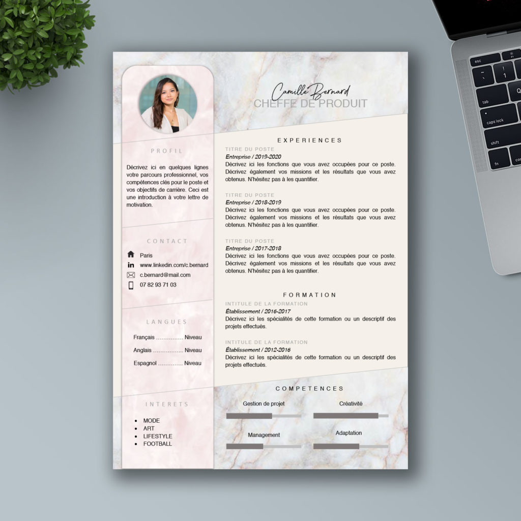 Modèle CV Premium "Marble" - Mon Beau CV